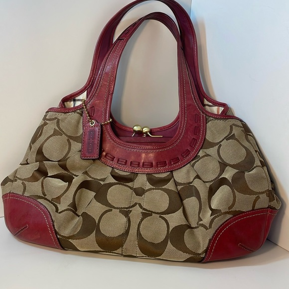 Coach | Bags | Coach Ergo Signature Canvas Kisslock Framed Purse Red ...